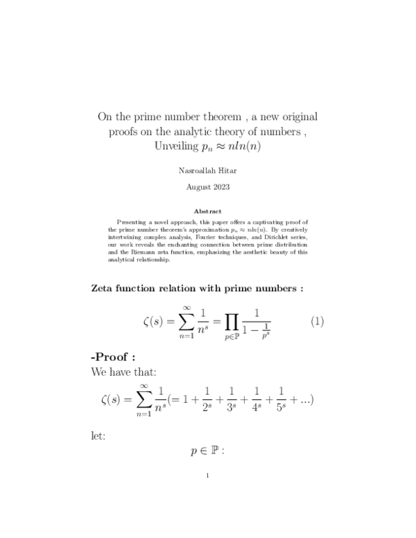(PDF) Zeta function : Euler Product Applications