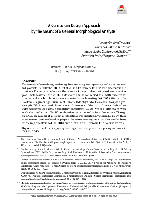 (PDF) A Curriculum Design Approach by the Means of a General Morphological Analysis | Francisco ...