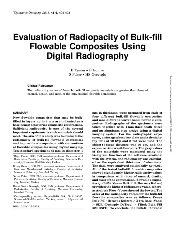 (PDF) Evaluation of Radiopacity of Bulk-fill Flowable Composites Using ...