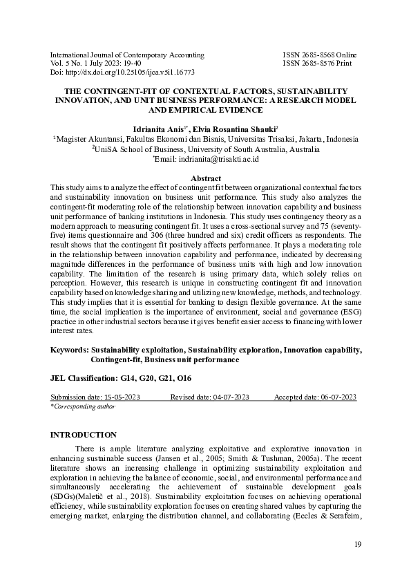 (PDF) The Contingent-Fit of Contextual Factors, Sustainability ...