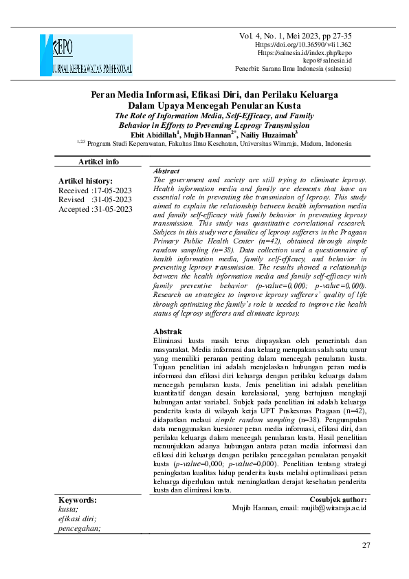 (PDF) Peran Media Informasi, Efikasi Diri, dan Perilaku Keluarga Dalam ...