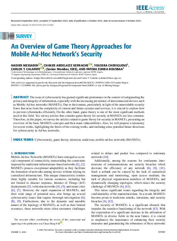 Pdf An Overview Of Game Theory Approaches For Mobile Ad Hoc Networks Security