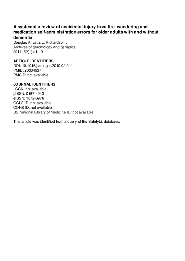 (PDF) A systematic review of accidental injury from fire, wandering and ...