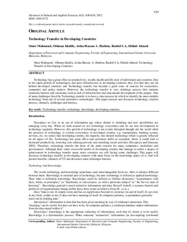 (PDF) Technology transfer in developing countries
