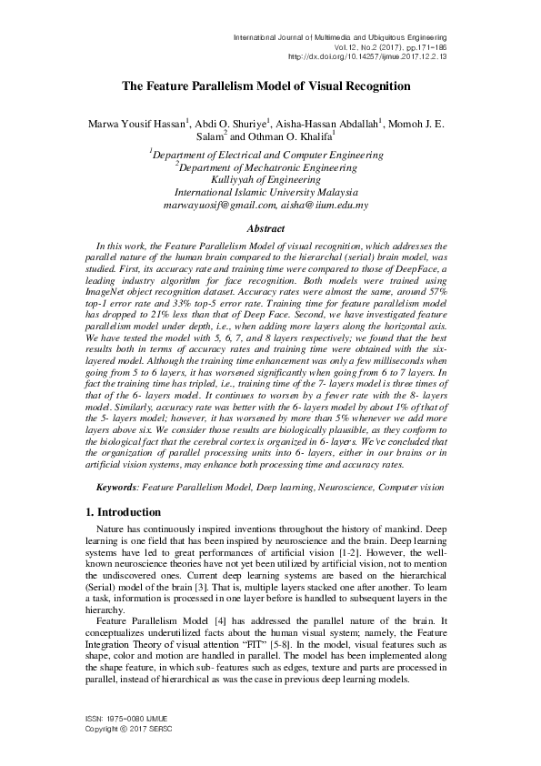 (PDF) The Feature Parallelism Model of Visual Recognition
