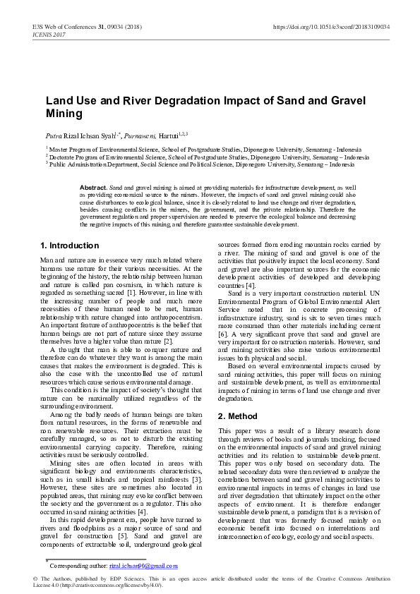 (PDF) Land Use and River Degradation Impact of Sand and Gravel Mining