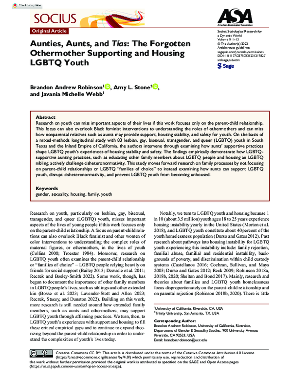 (PDF) Aunties, Aunts, and Tías: The Forgotten Othermother Supporting and Housing LGBTQ Youth