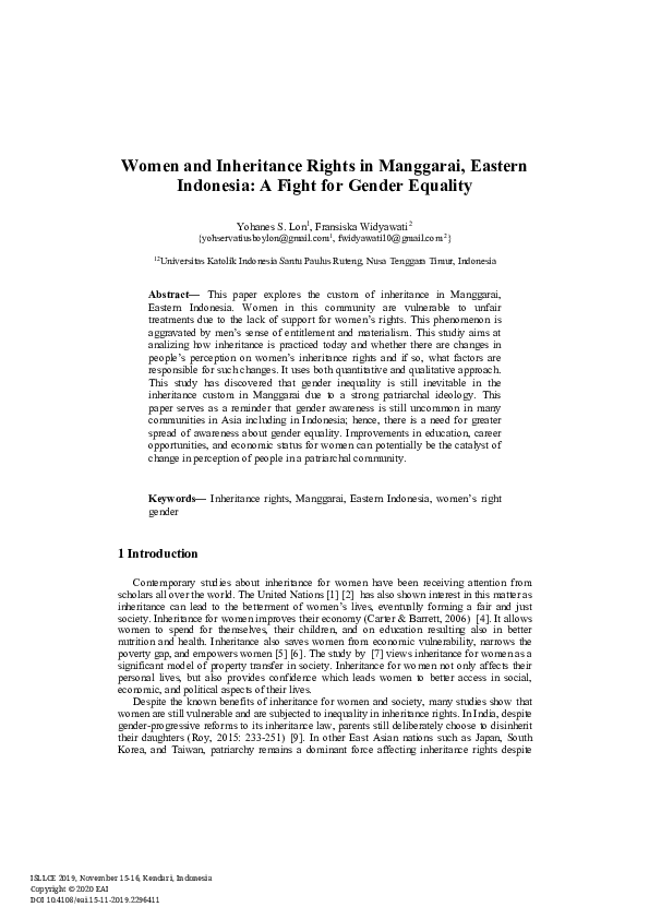 (PDF) Women and Inheritance Rights in Manggarai, Eastern Indonesia: A ...
