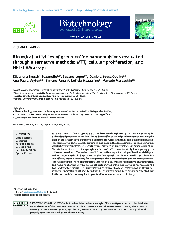 (PDF) Biological activities of green coffee nanoemulsions evaluated ...