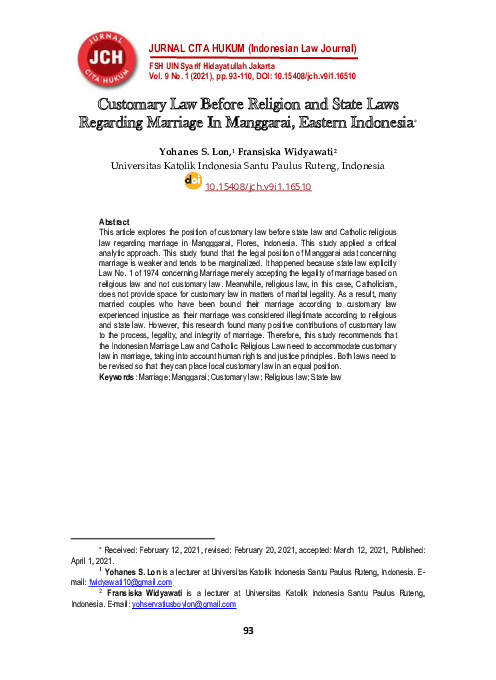 (PDF) Customary Law Before Religion and State Laws Regarding Marriage ...
