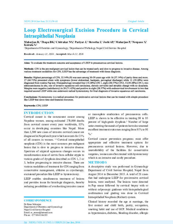 (PDF) LEEP for Treating Cervical Intraepithelial Neoplasia