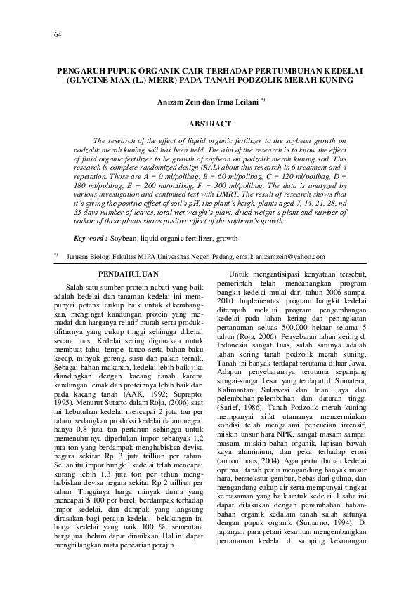 (PDF) Pengaruh Pupuk Organik Cair Terhadap Pertumbuhan Kedelai (Glycine max (L.) Merr) pada ...