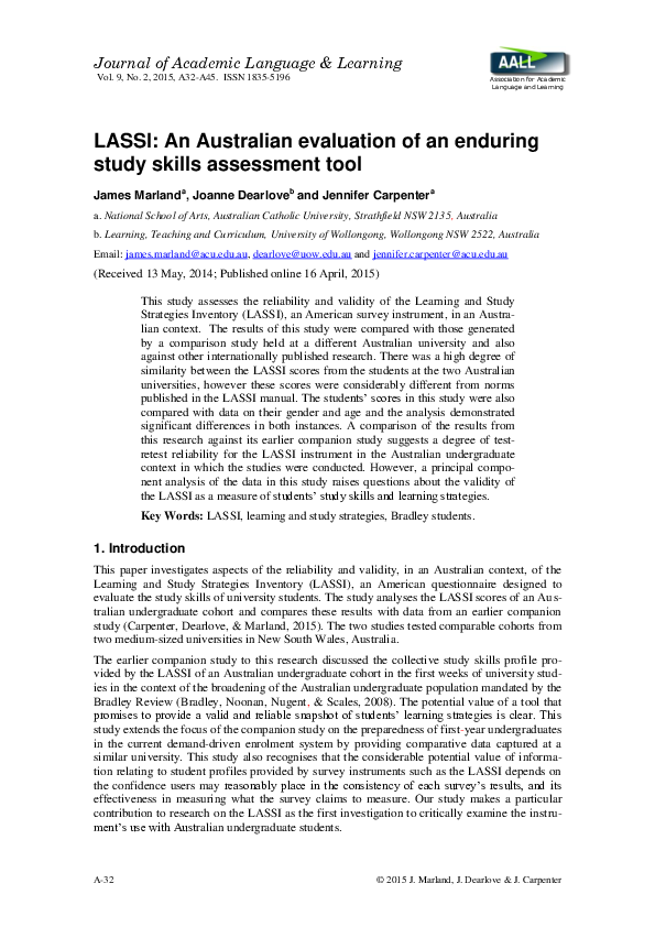 (PDF) LASSI: An Australian evaluation of an enduring study skills ...