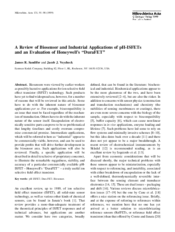 Pdf A Review Of Biosensor And Industrial Applications Of Ph Isfets And An Evaluation Of