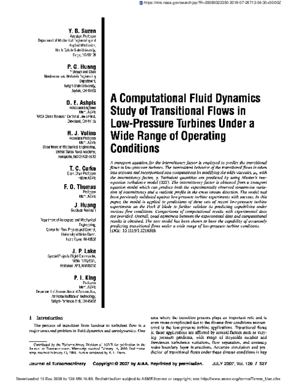 (PDF) A Computational Fluid Dynamics Study of Transitional Flows in Low-Pressure Turbines Under ...
