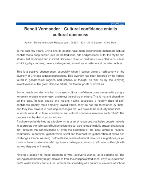 (PDF) Cultural confidence entails cultural openness