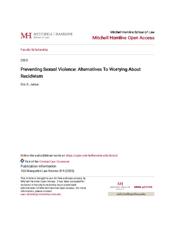 (PDF) Preventing Sexual Violence: Alternatives To Worrying About ...
