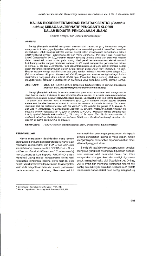 (PDF) Kajian Biodesinfektan Dari Ekstrak Sentigi (Pemphis acidula ...