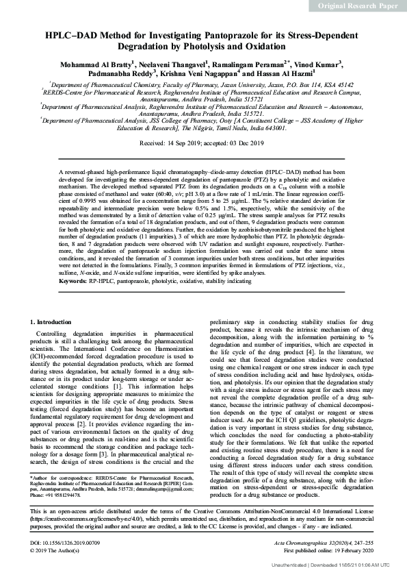 (PDF) HPLC–DAD method for investigating pantoprazole for its stress ...