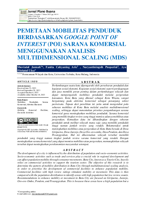 (PDF) Pemetaan Mobilitas Penduduk Berdasarkan Google Point of Interest (Poi) Sarana Komersial ...