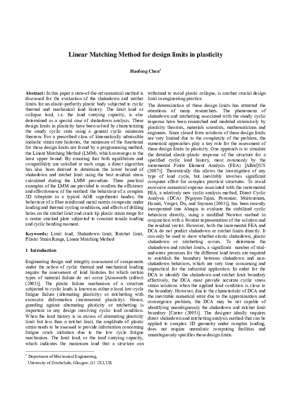 (PDF) Linear matching method for design limits in plasticity