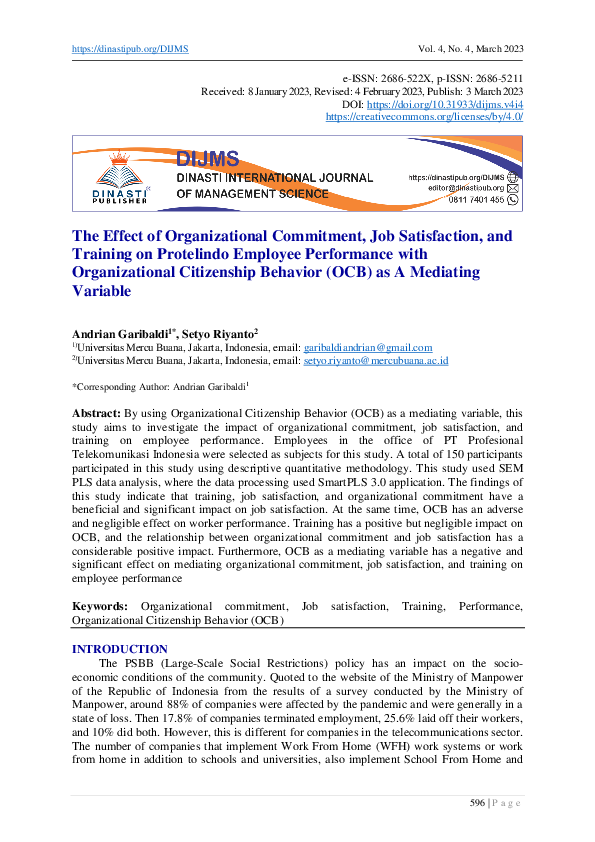 Pdf The Effect Of Organizational Commitment Job Satisfaction And