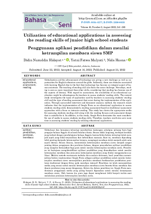 (PDF) Utilization of educational applications in assessing the reading ...