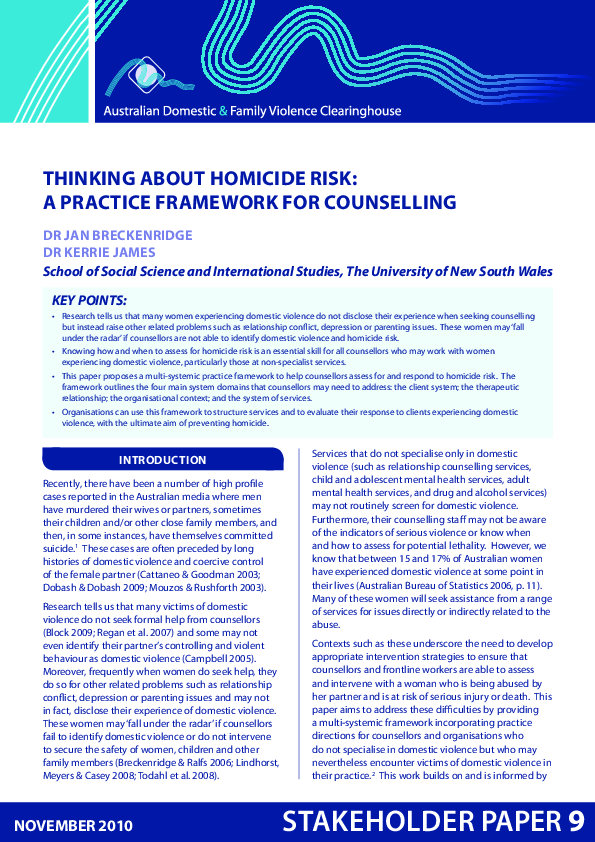 (PDF) Thinking about homicide risk: a practice framework for counselling