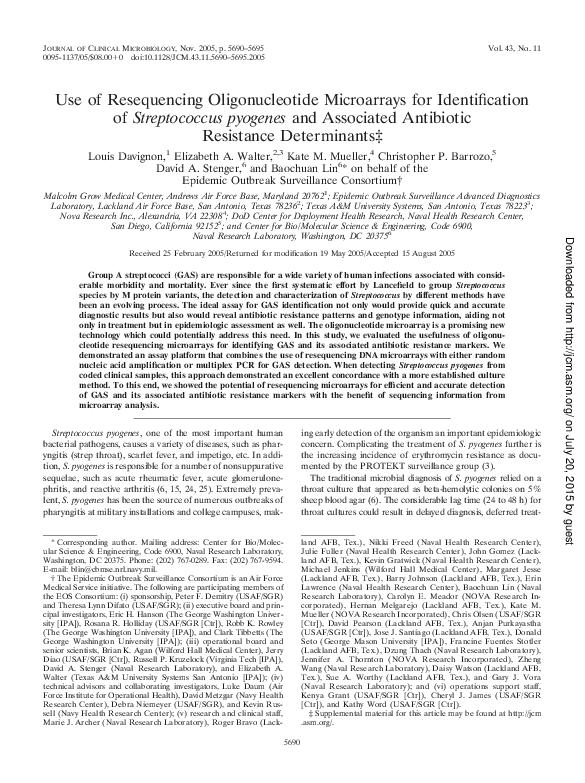 (PDF) Use of Resequencing Oligonucleotide Microarrays for Identification of Streptococcus ...