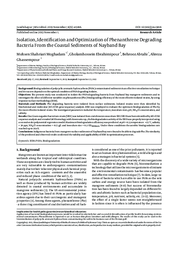 (PDF) Isolation, identification and optimization of potential phenol degrading bacterial strain ...