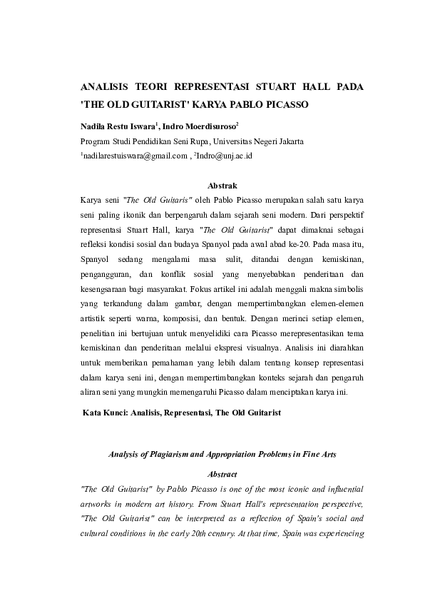 (PDF) ANALISIS TEORI REPRESENTASI STUART HALL PADA 'THE OLD GUITARIST ...