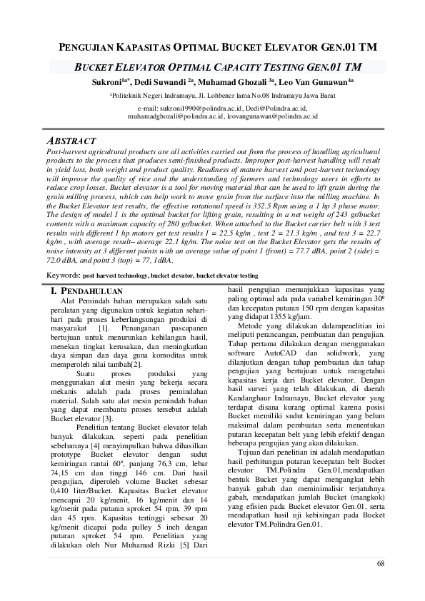 (PDF) Pengujian Bucket Elevator GEN.01 TM