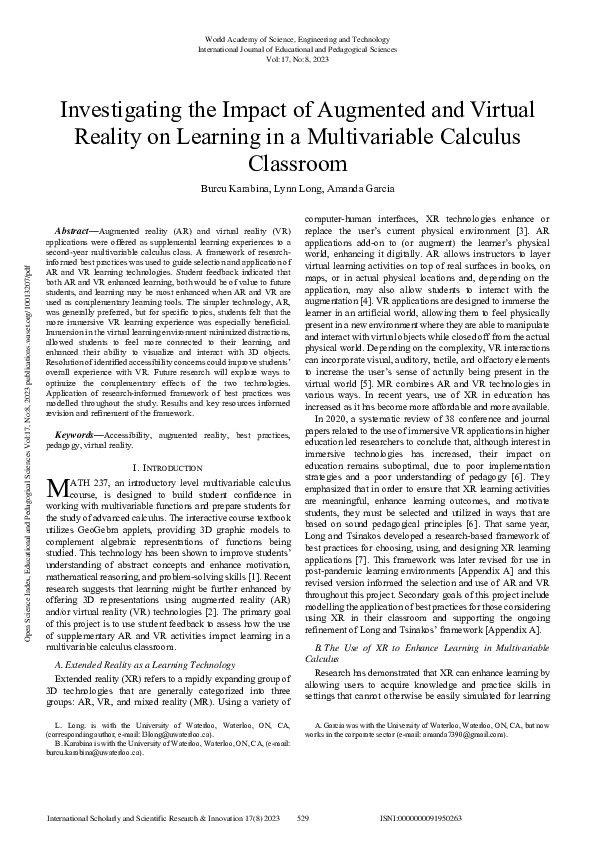 (PDF) Investigating the impact of augmented and virtual reality on learning in a multivariable ...