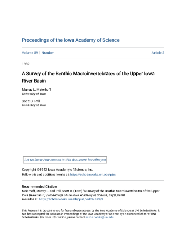(PDF) A Survey of the Benthic Macroinvertebrates of the Upper Iowa ...
