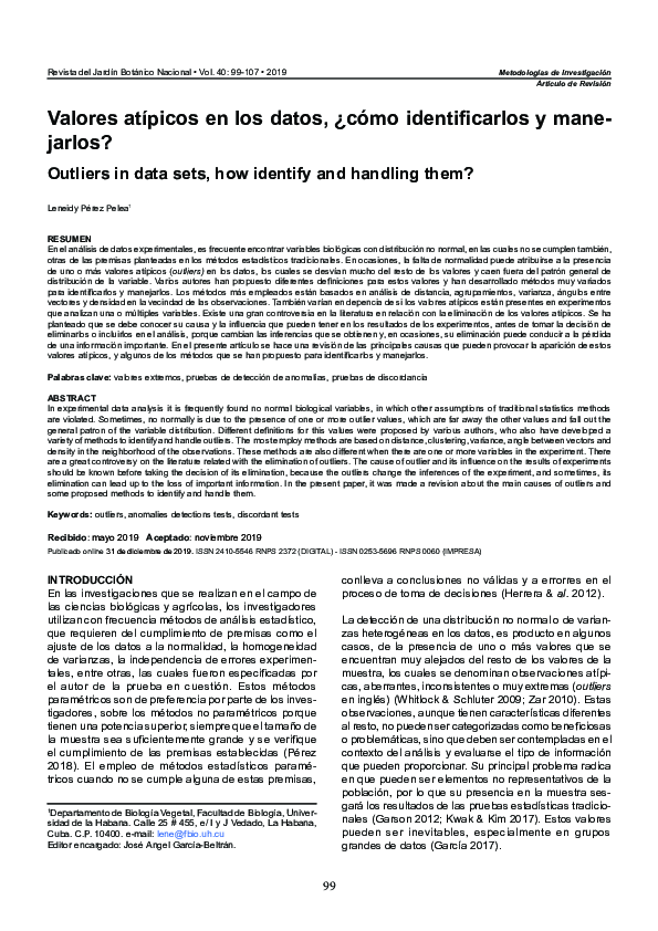 (PDF) Valores atípicos en los datos, ¿cómo identificarlos y manejarlos?