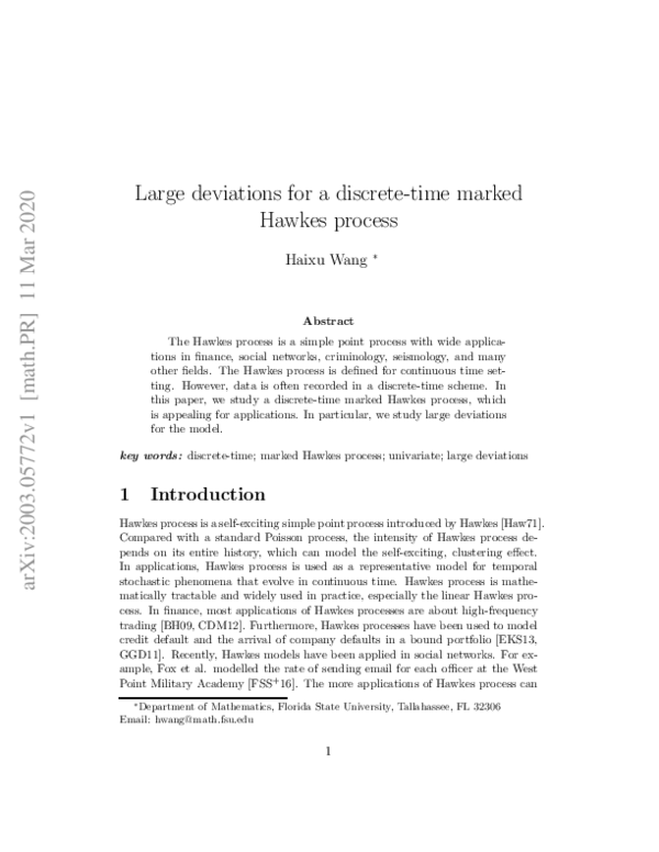 (PDF) Large deviations for a discrete-time marked Hawkes process
