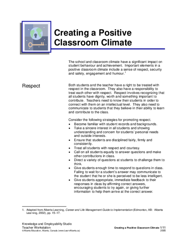 (PDF) Creating a Positive Classroom Climate