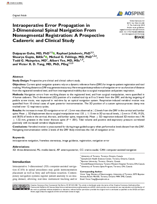 (PDF) Intraoperative Error Propagation in 3-Dimensional Spinal Navigation From Nonsegmental ...