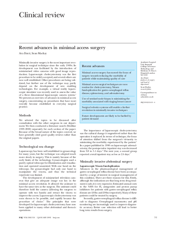 (PDF) Recent advances in minimal access surgery