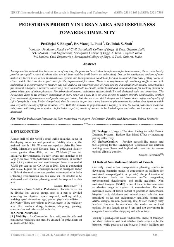 (PDF) Pedestrian Priority in Urban Area and Usefulness Towards Community