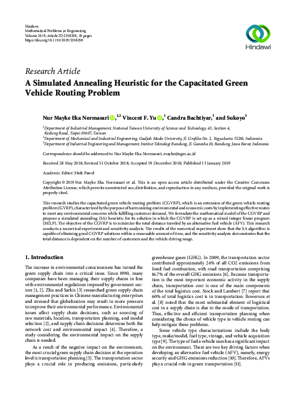 (PDF) A Simulated Annealing Heuristic for the Capacitated Green Vehicle ...