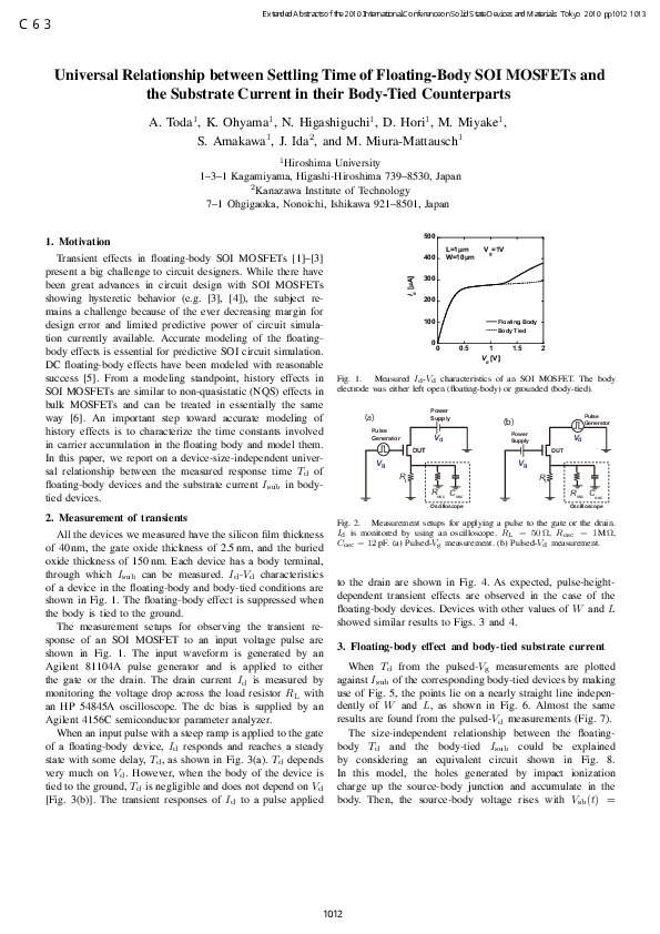 (PDF) Universal Relationship between Settling Time of Floating-Body SOI MOSFETs and the ...
