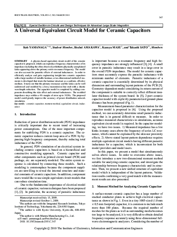 (PDF) A Universal Equivalent Circuit Model for Ceramic Capacitors