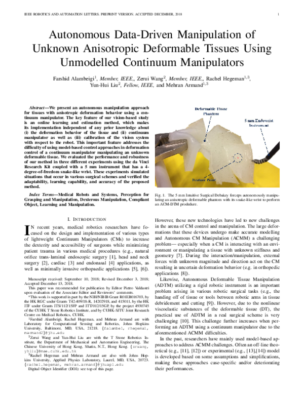 (PDF) Autonomous Data-Driven Manipulation of an Unknown Deformable Tissue Within Constrained ...