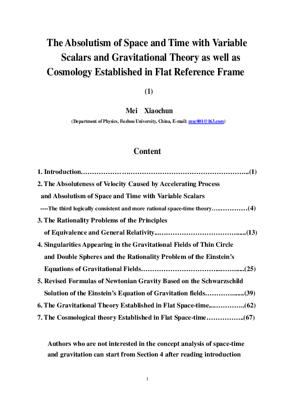 (PDF) The Absolutism of Space and Time with Variable Scalars and Gravitational Theory as well as ...