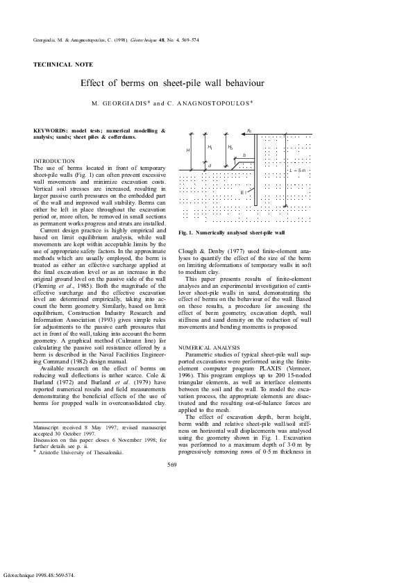 (PDF) Effect of berms on sheet-pile wall behaviour