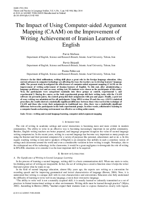 (PDF) The Impact of Using Computer-aided Argument Mapping (CAAM) on the ...