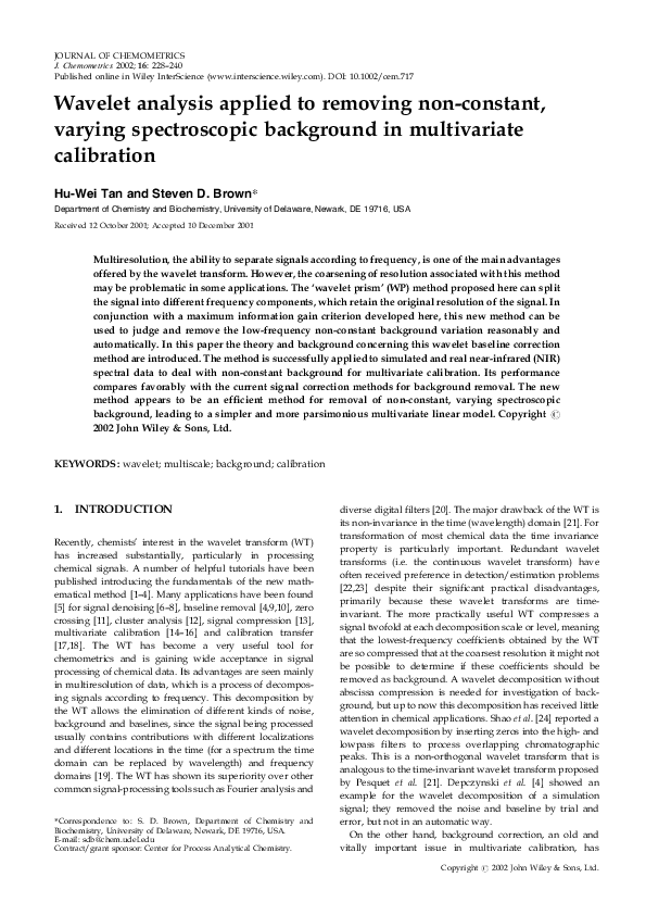 (PDF) Wavelet analysis applied to removing non-constant, varying spectroscopic background in ...