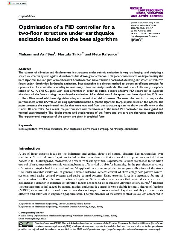 (PDF) Optimisation of a PID controller for a two-floor structure under earthquake excitation ...