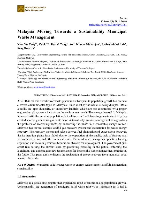 (PDF) Malaysia Moving Towards a Sustainability Municipal Waste ...